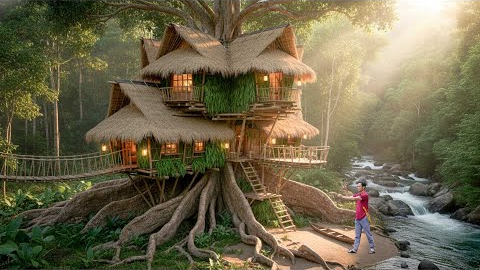 8 Days Building a Hidden Bamboo House - Jungle Survival Skills